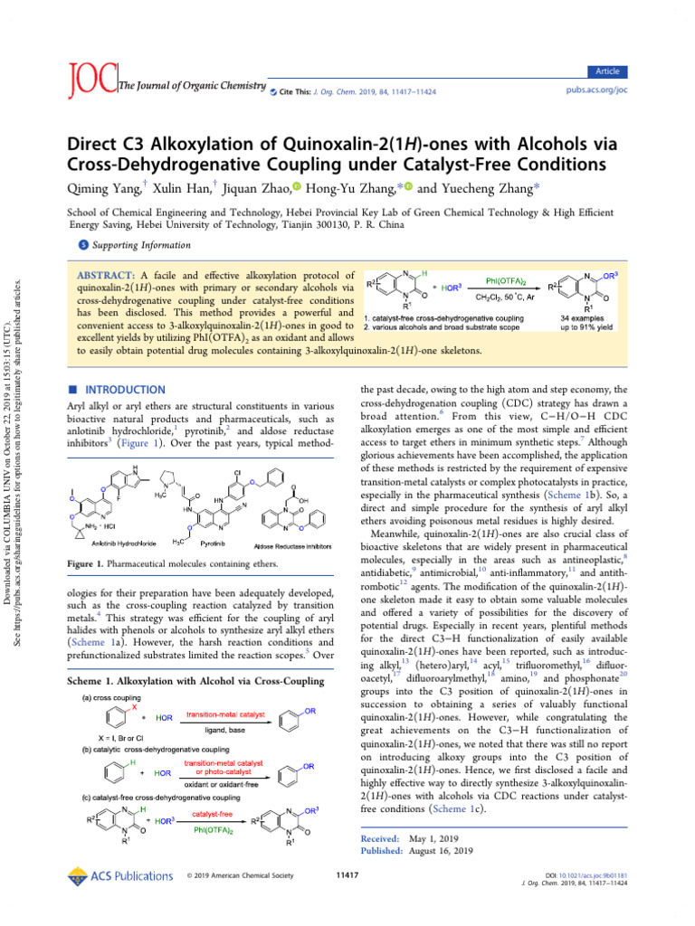 Alkoxylation of Quinoxaline | PDF | Thin Layer Chromatography | Chemical Reactions