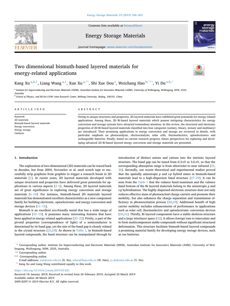 2D Bismuth Layered Materials for Energy | PDF | Solar Cell | Chemical ...