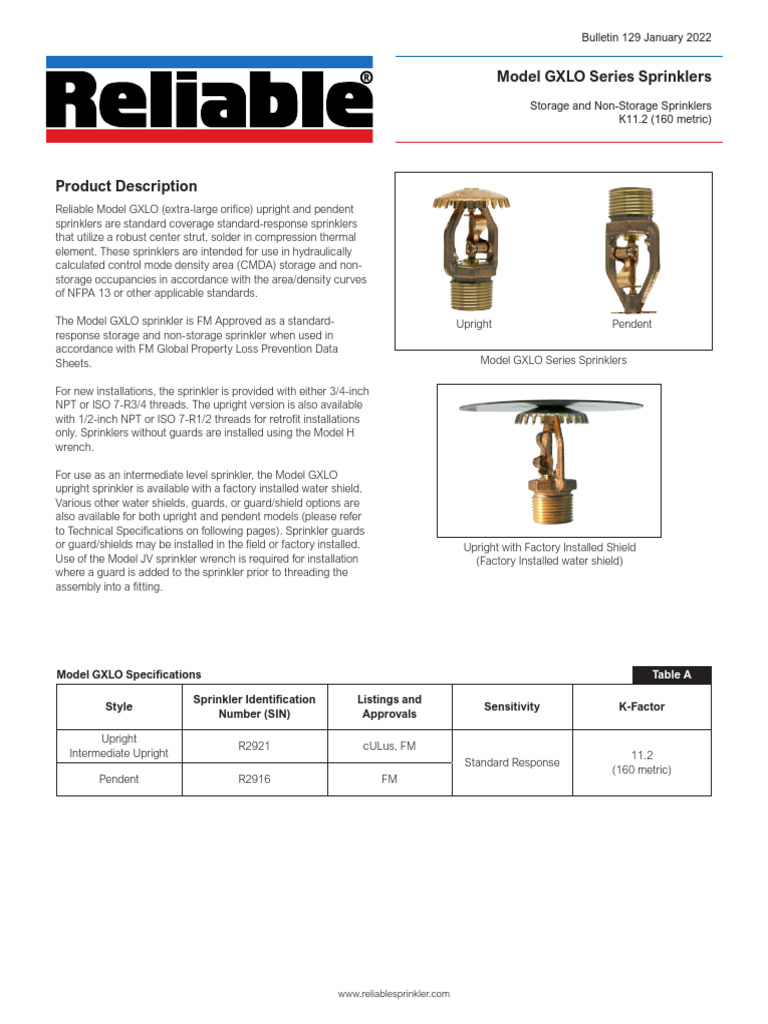 Model GXLO Series Sprinklers | PDF | Fire Sprinkler System | Physical ...