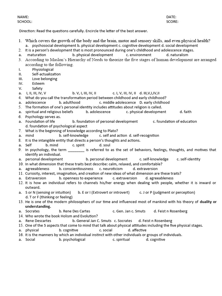Smaw TQ | PDF | Adolescence | Extraversion And Introversion