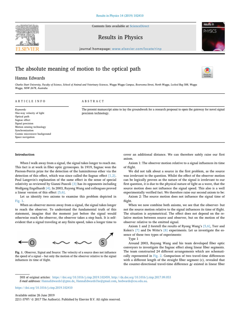 The Absolute Meaning of Motion To The Optical Path | PDF | Speed Of ...