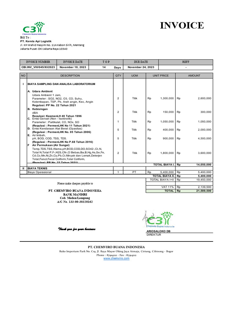 Invoice Pemantauan PT. KAI | PDF