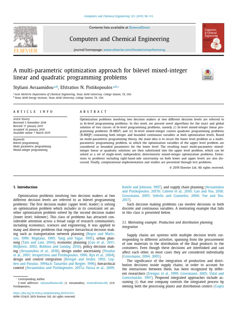 A Multi Parametric Optimization Approach For Bilevel Mi 2019 Computers ... A Multi Parametric Optimization Approach For Bilevel Mi 2019 Computers ...