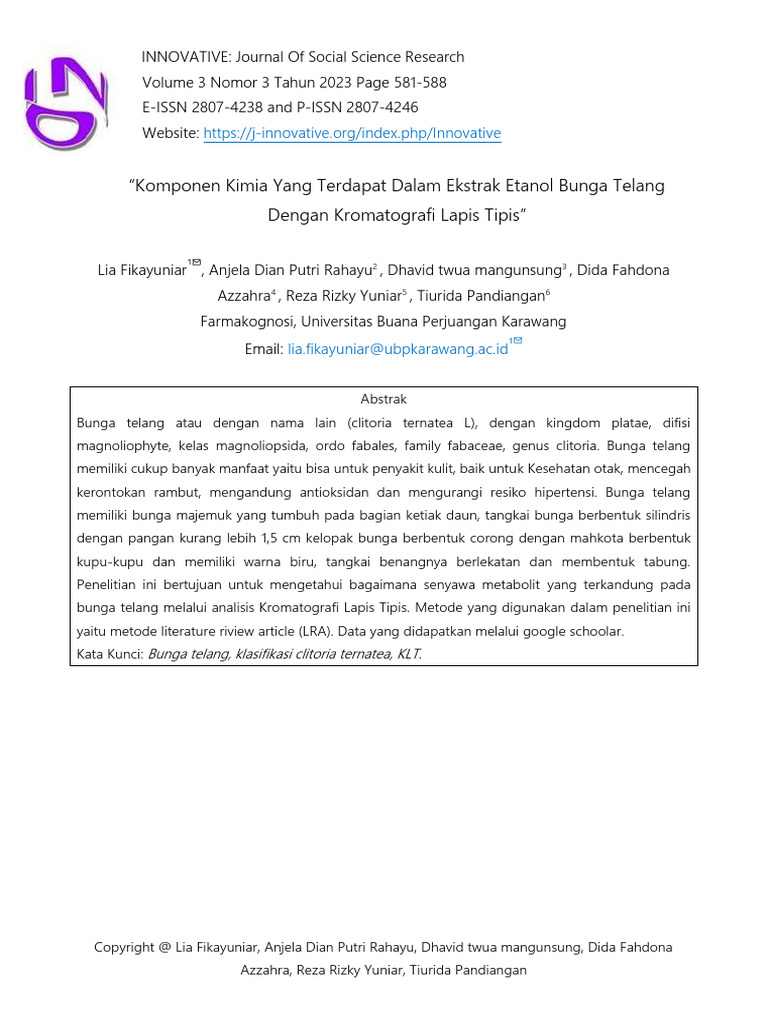 Komponen Kimia Yang Terdapat Dalam Ekstrak Etanol Bunga Telang Dengan ...