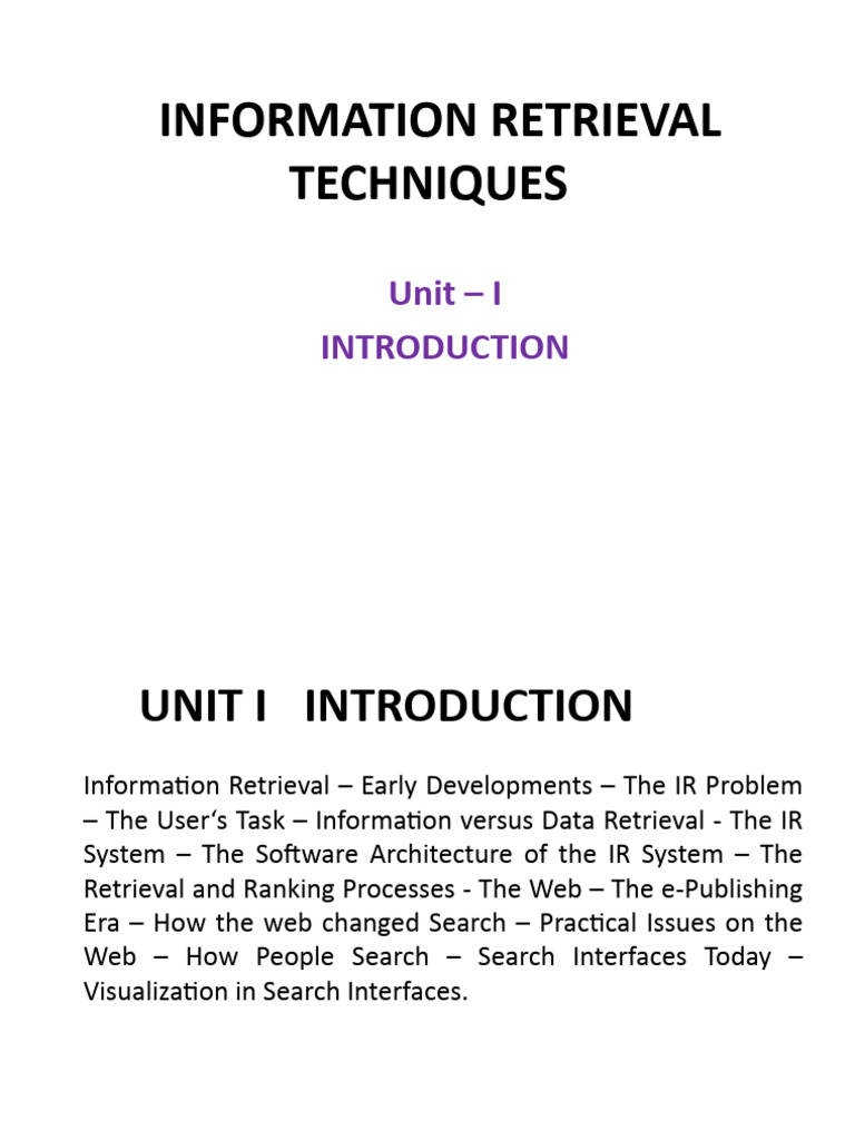 Unit 1 Irt | PDF | Information Retrieval | World Wide Web