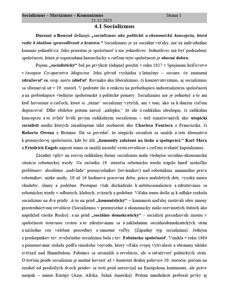 4 Socializmus-Marxizmus-Komunizmus | PDF