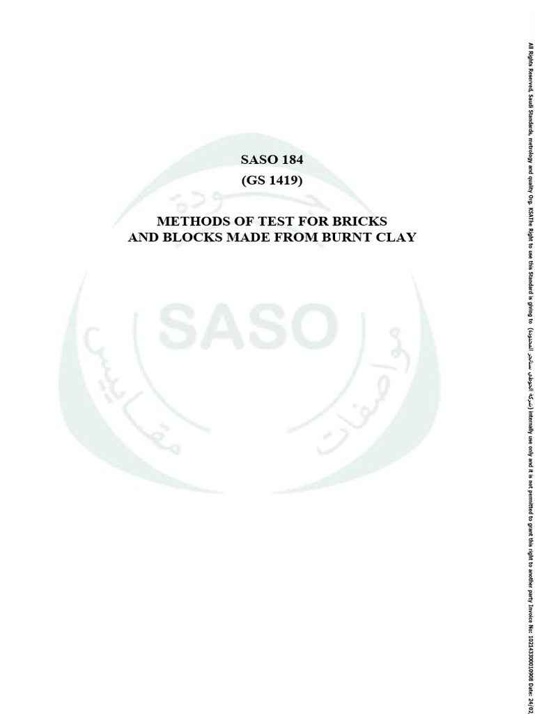 Saso 184-Clay Bricks | PDF | Brick | Applied And Interdisciplinary Physics