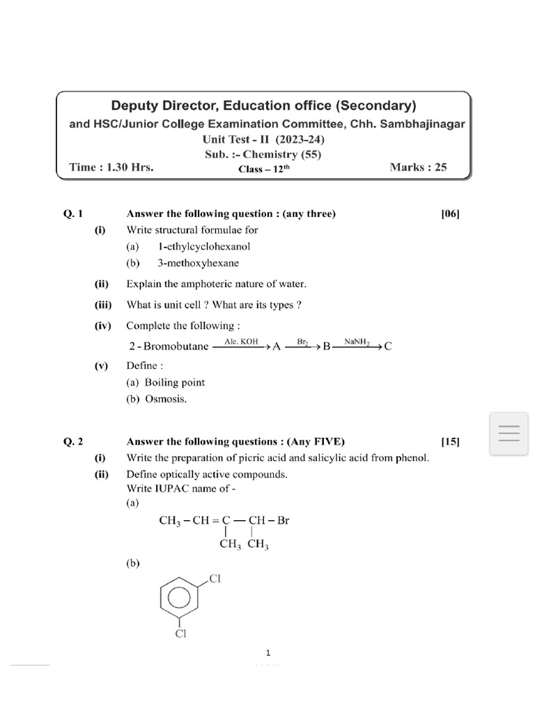 Unit Test 2 Chemistry 2023 | PDF