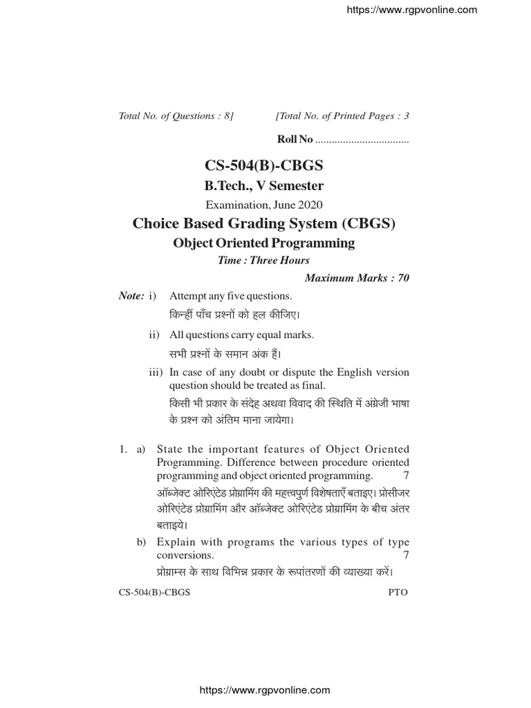 Cs 504 B Object Oriented Programming Jun 2020 | PDF | Computing | Object (Computer Science)