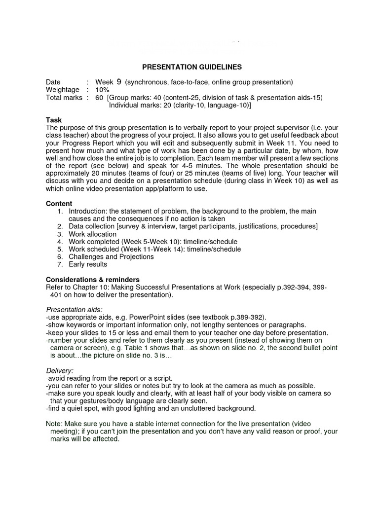 Presentation Progress Report Guidelines - FINAL | PDF | Turnitin | Human Communication