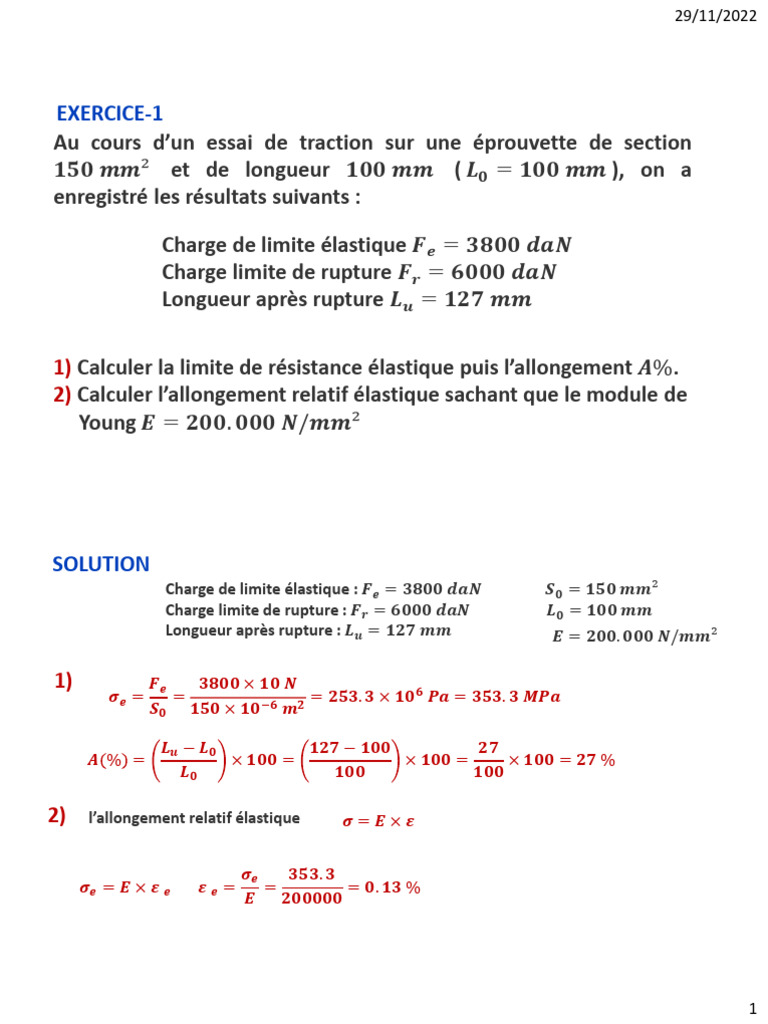 Calcul du module de Young et allongement | PDF | Élasticité (Physique ...