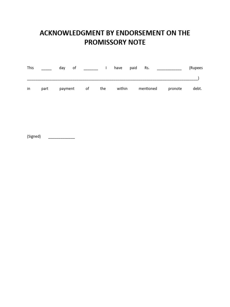Acknowledgment by Endorsement On The Promissory Note | PDF