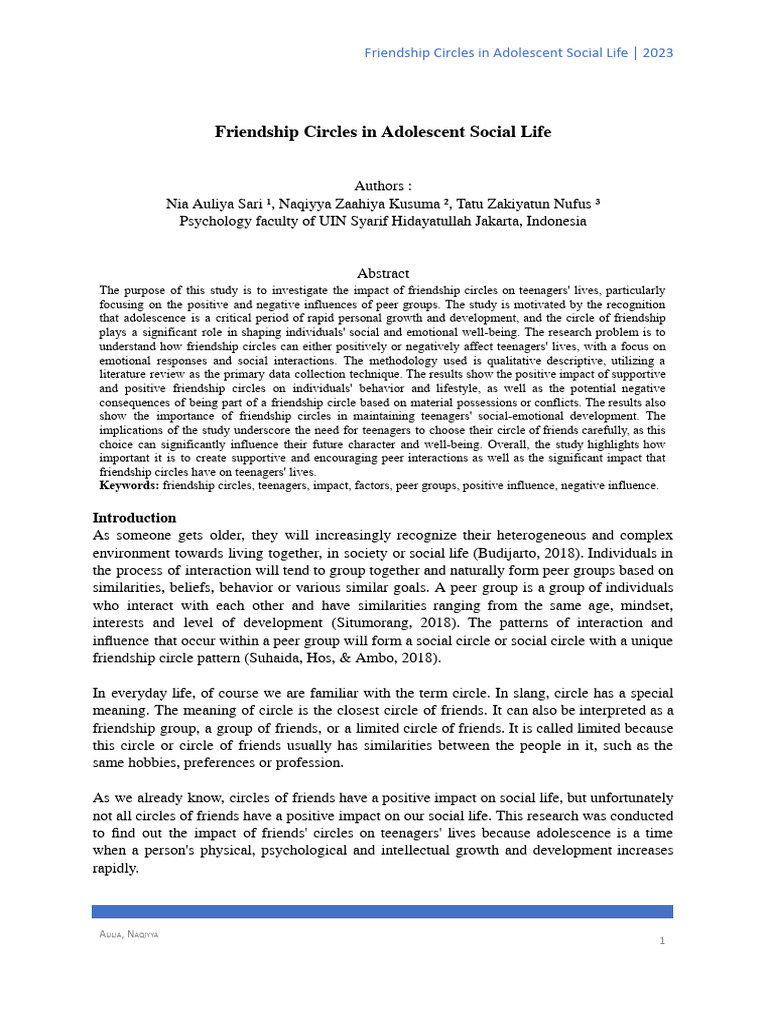 Friendship Circle in Adolescent Social Life | PDF | Adolescence ...