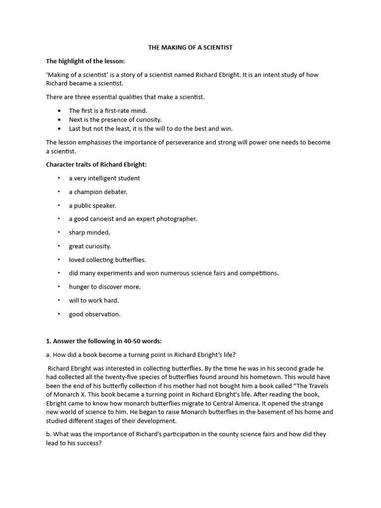 The Making of A Scientist Class 10 | PDF | Science | Cognition