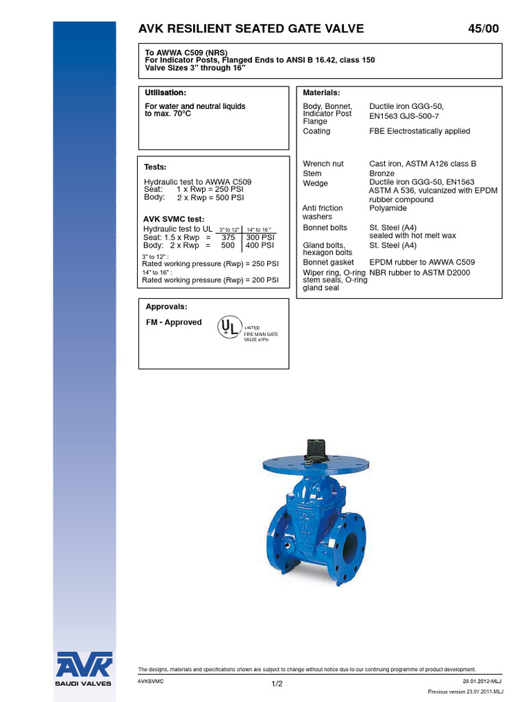 AVK-S 45-00 - NRS-ANSI FL Flat Face | PDF | Valve | Materials