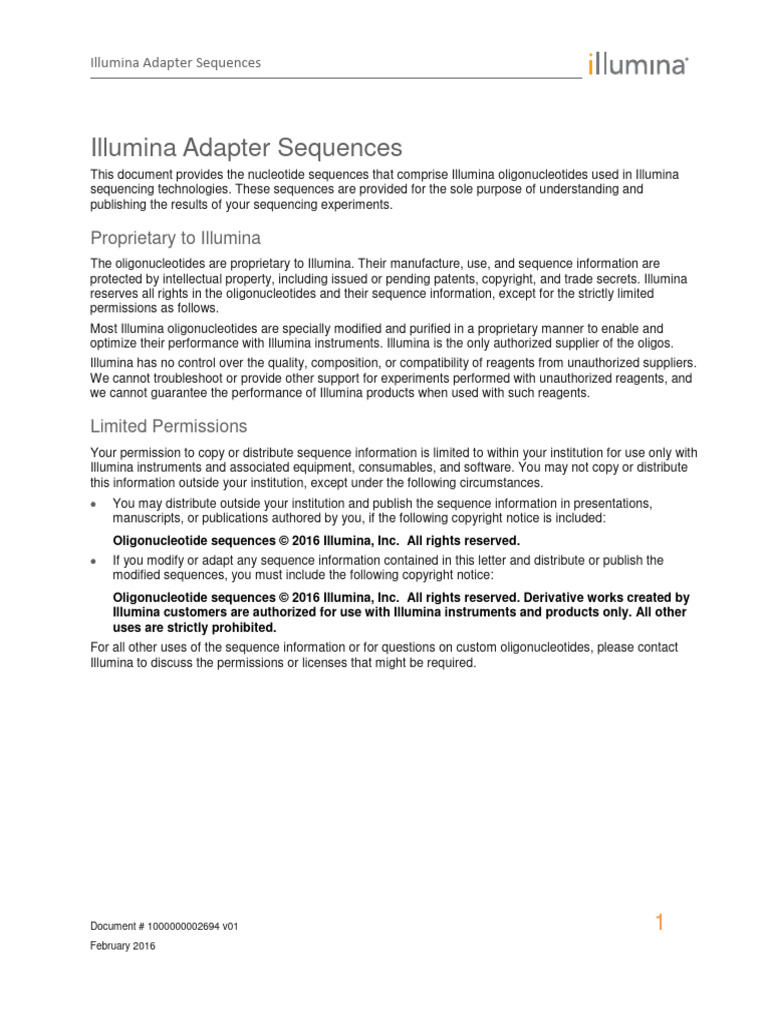 Illumina Adapter Sequences - 1000000002694 01 | PDF | Primer (Molecular ...