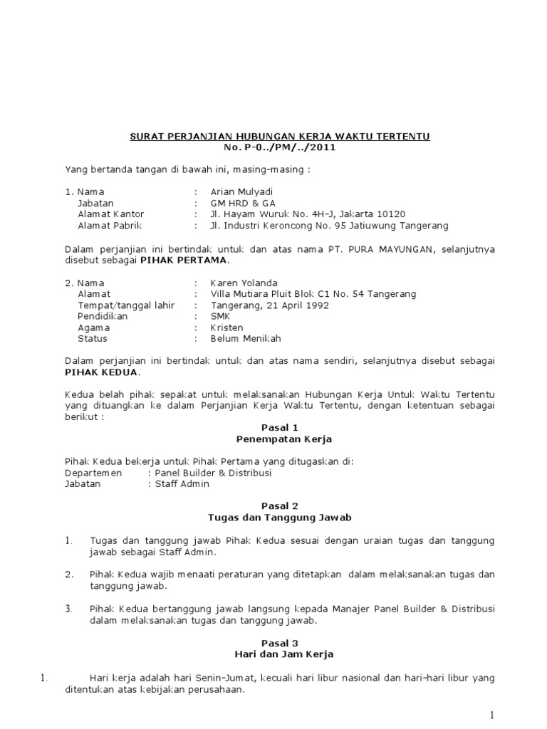 Draft PKWT Rev | PDF | Pengelolaan Keuangan & Uang