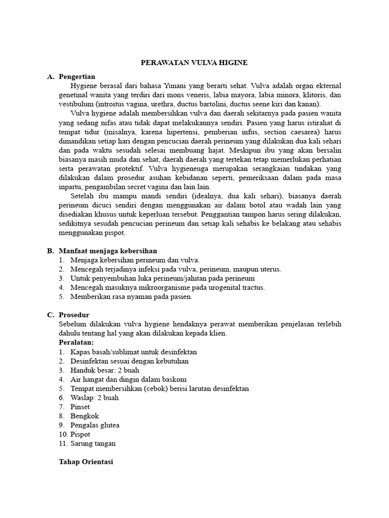 Perawatan Hygiene Vulva Pasca Melahirkan | PDF