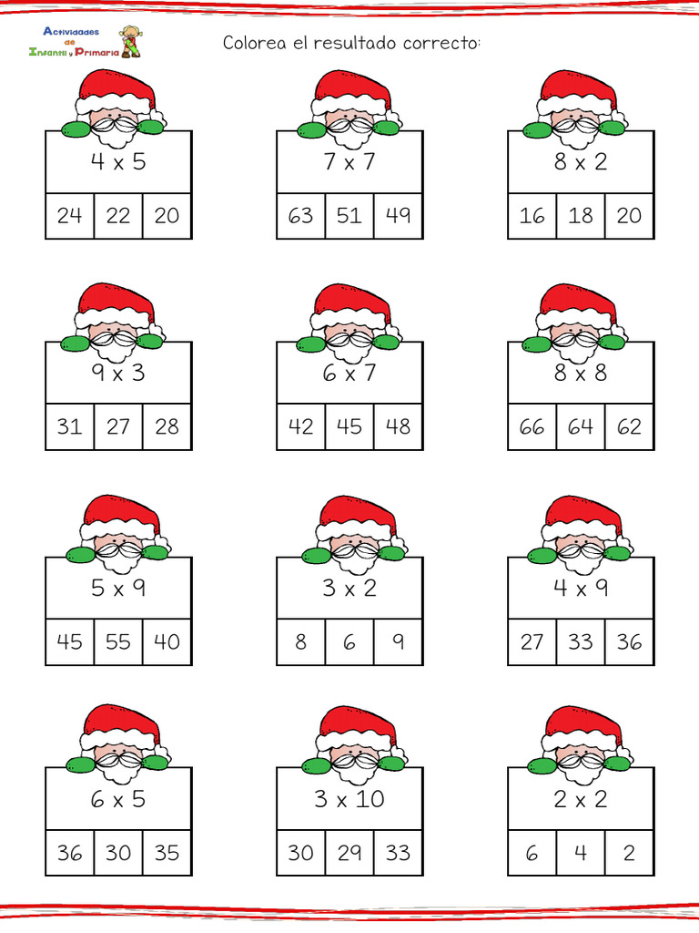 Fichas Repaso Tablas de Multiplicar Navidad | PDF