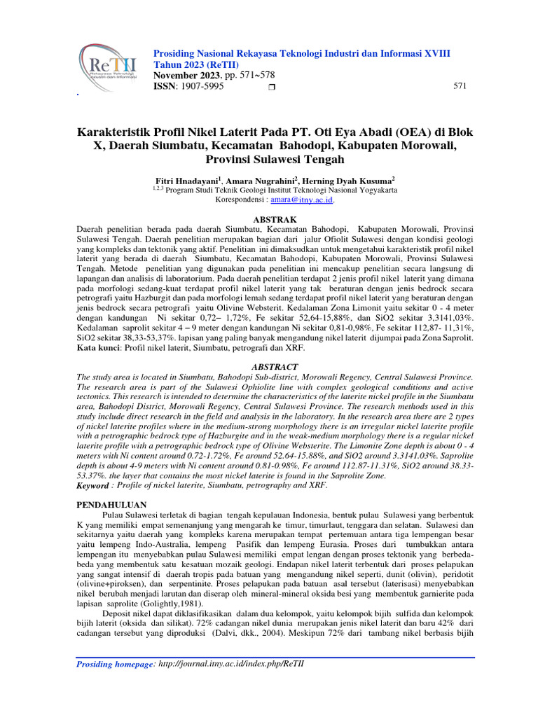 Karakteristik Profil Nikel Laterit Pada PT. Oti Eya Abadi (OEA) Di Blok | PDF
