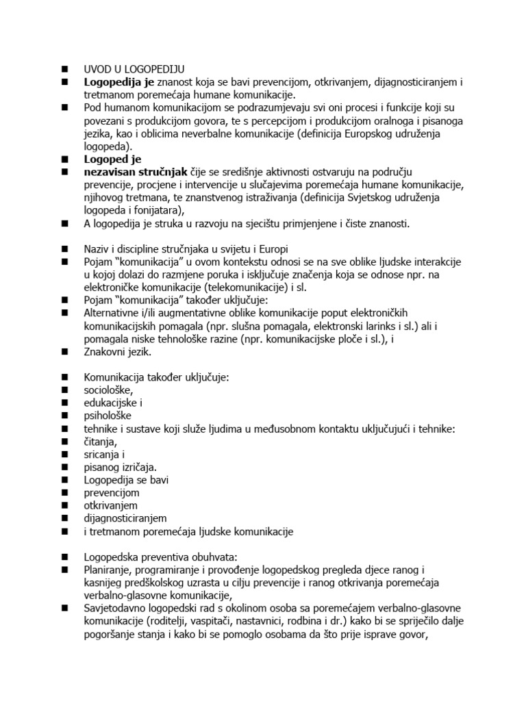 Uvod U Logopediju | PDF