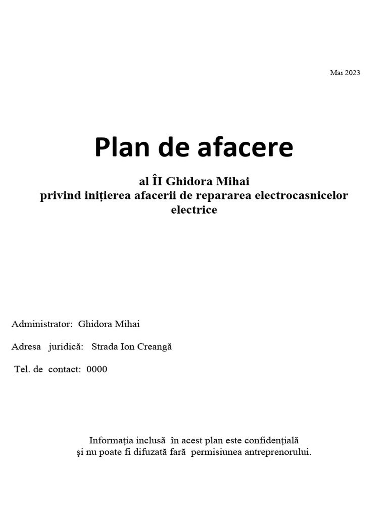 Model Plan de Afacere Nou | PDF