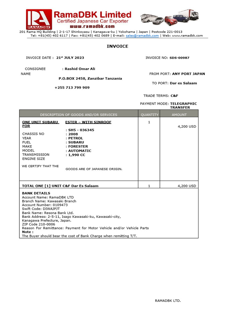 Invoice Subaru Forest | PDF