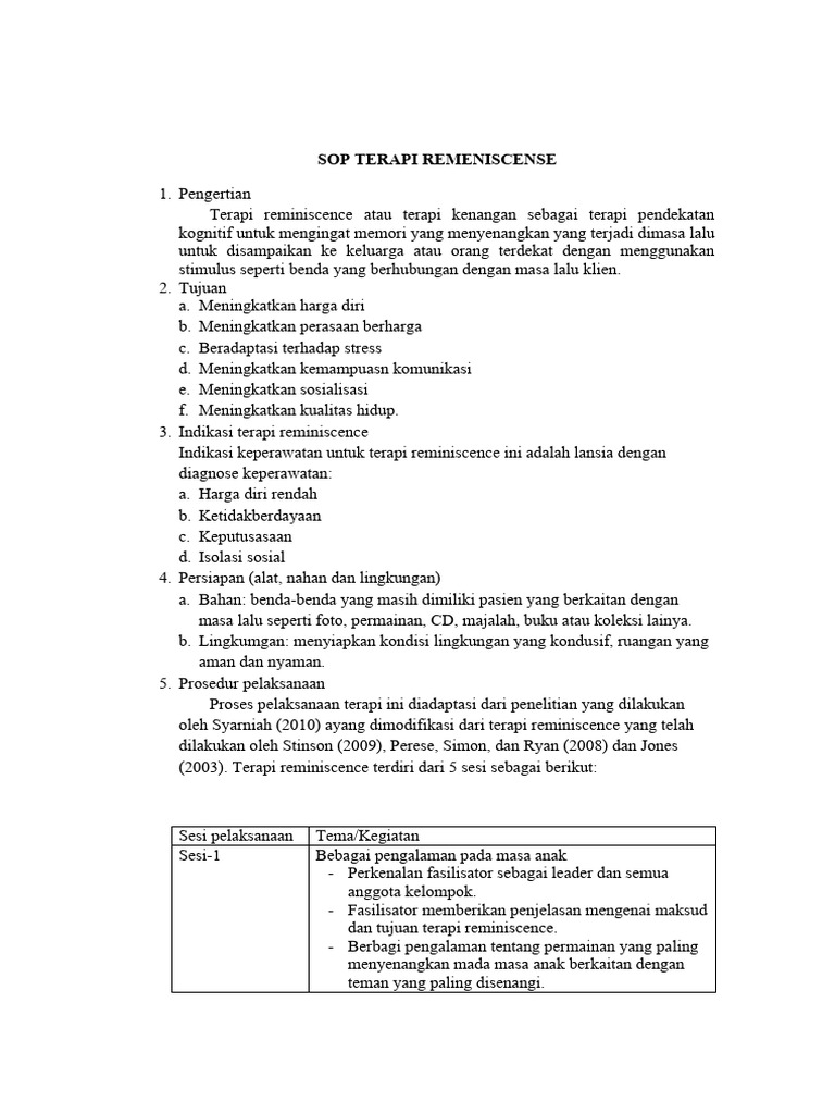 Sop Terapi Remeniscense | PDF