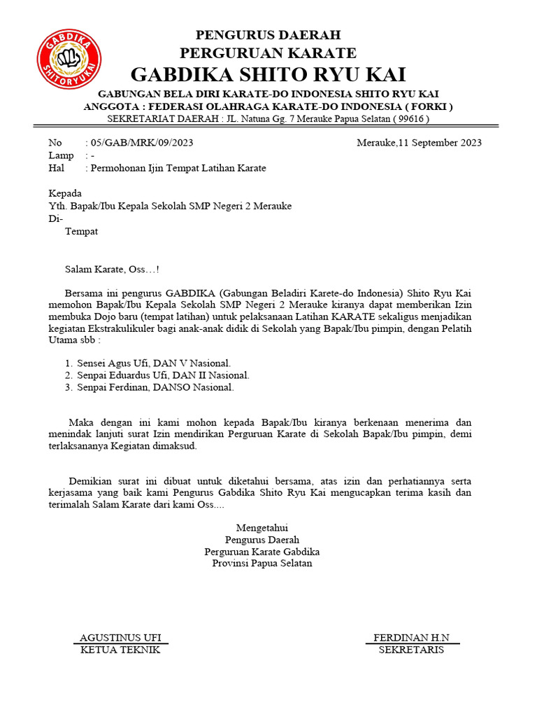 Surat Ijin Dojo Baru | PDF