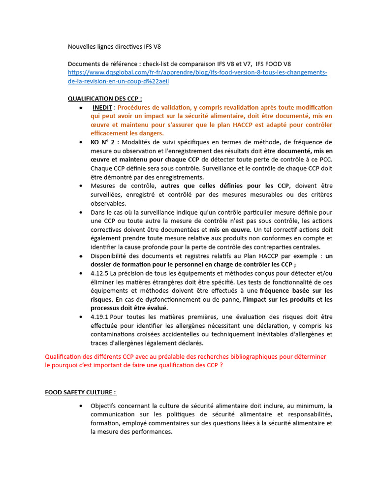 Exigences IFS | PDF | Analyse des dangers et points critiques pour leur ...