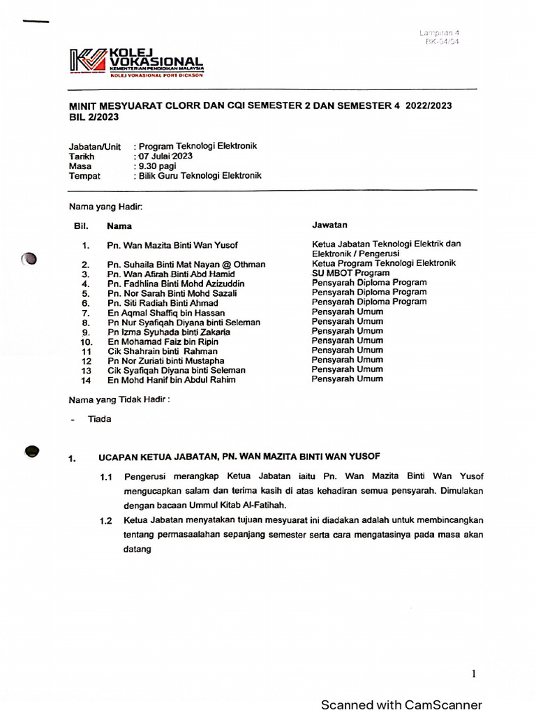 Mesyuarat CLORR Dan CQI SEM 4&SEM 2 SESI 2 20222023 | PDF