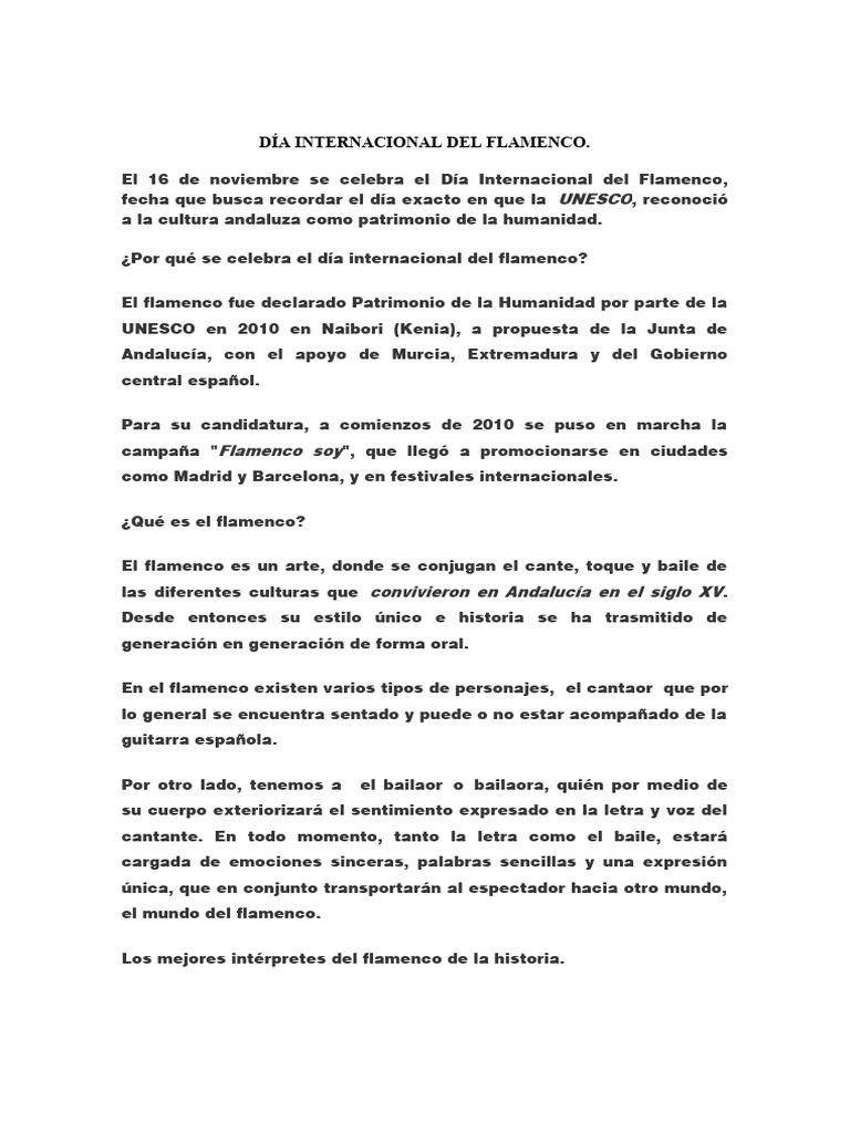 Día Internacional del Flamenco 2023 | PDF | Estilos de música españoles ...