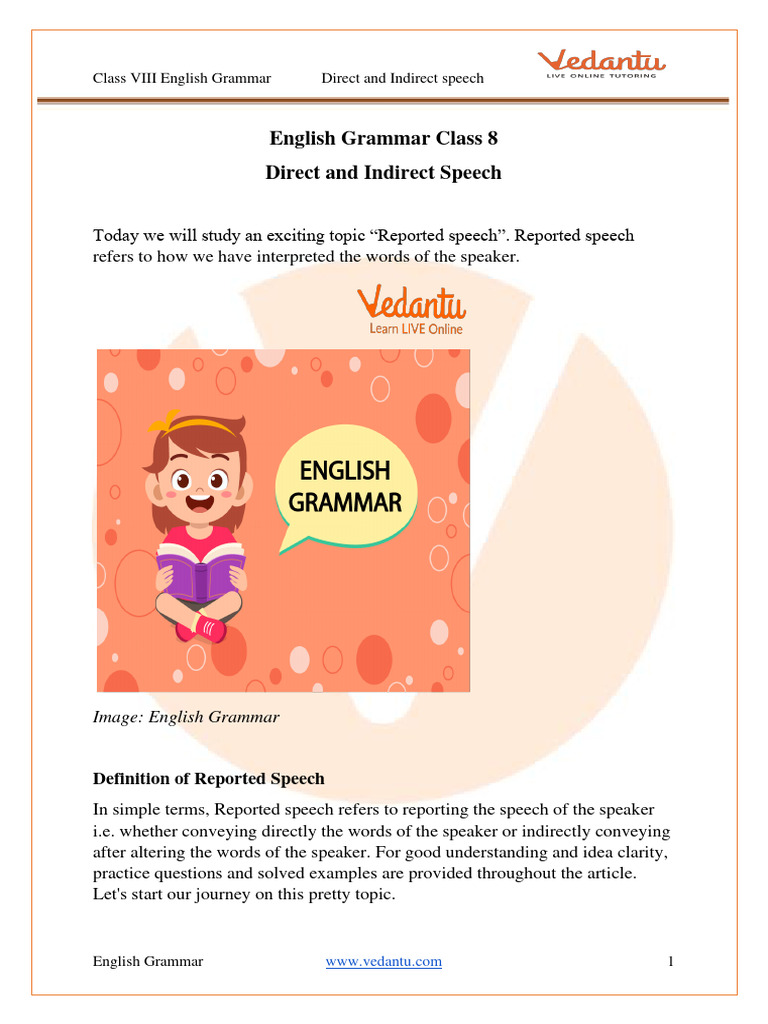 Class 8 English Grammar Ncert Solutions Direct and Indirect Speech | PDF