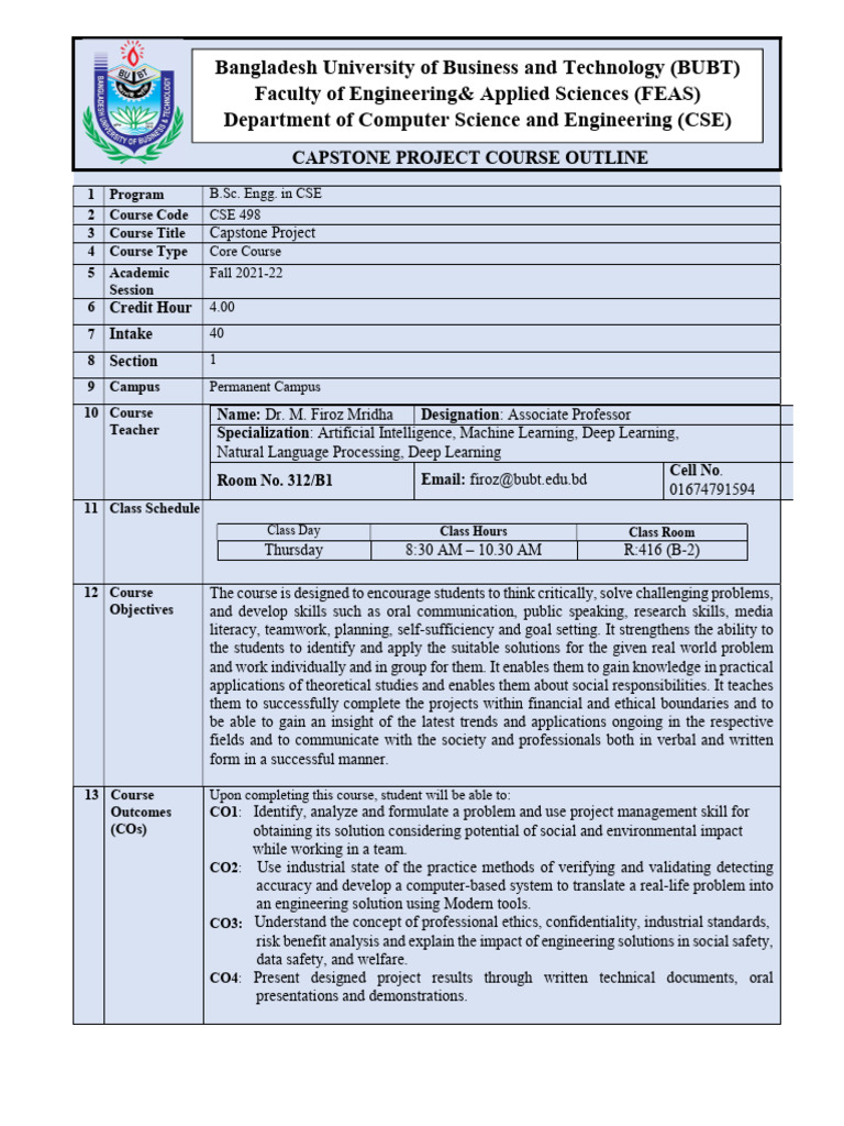 Capstone Project Guide for CSE Students | PDF | Engineering | Understanding