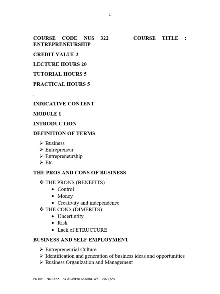 Entrepreneurship Complete Notes | PDF