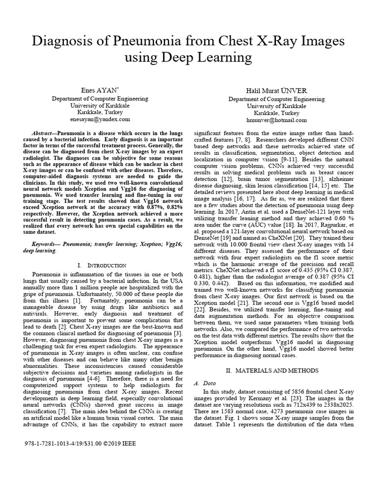 Diagnosis of Pneumonia from Chest X-Ray Images Using Deep Learning | PDF | Sensitivity And ...