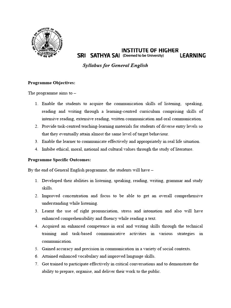 SSSIHL-Syllabus-Undergraduate-Programmes-General_English | PDF ...