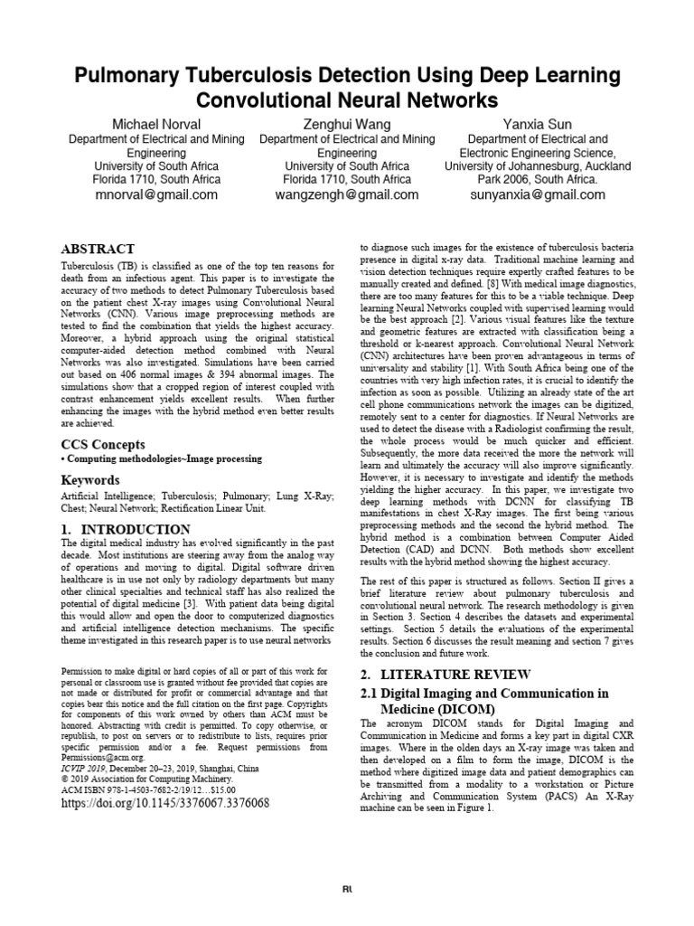 Pulmonary Tuberculosis Detection Using Deep LearningConvolutional Neural Networks | PDF ...