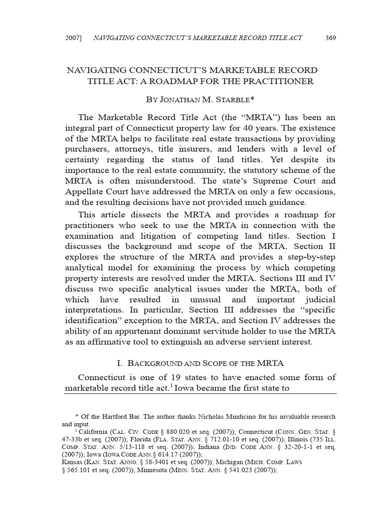Connecticut Marketable Record Title Guide | PDF | Lease | Easement