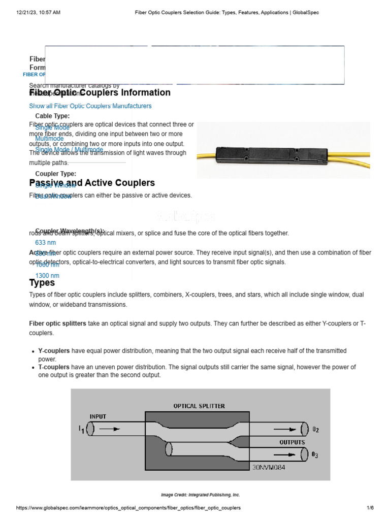 Fiber Optic Couplers Selection Guide - Types, Features, Applications ...