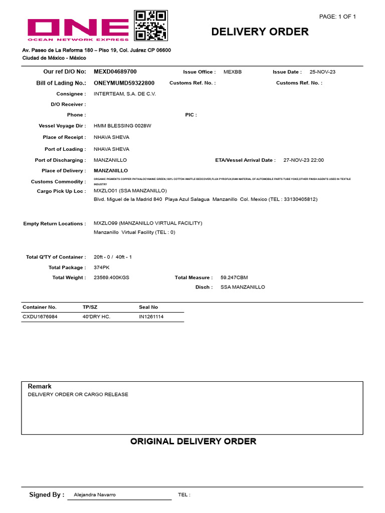 547893-Mbl Revalidado Oneymumd59322800 | PDF | Bill Of Lading | Cargo