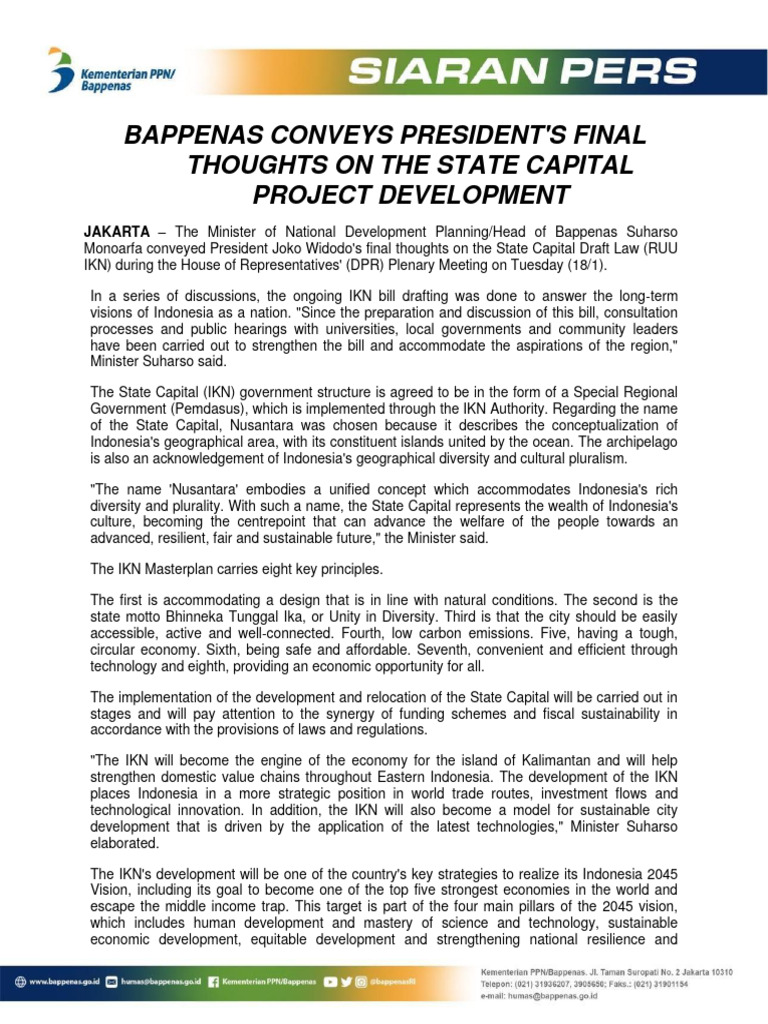 Eng 5 Press Release Bappenas Conveys Presidents Final Thoughts On The ...
