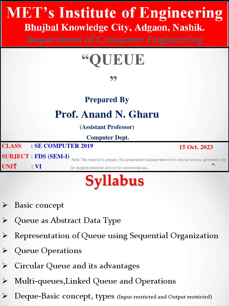 Unit 6 Fds 2023 | PDF | Queue (Abstract Data Type) | Data Management