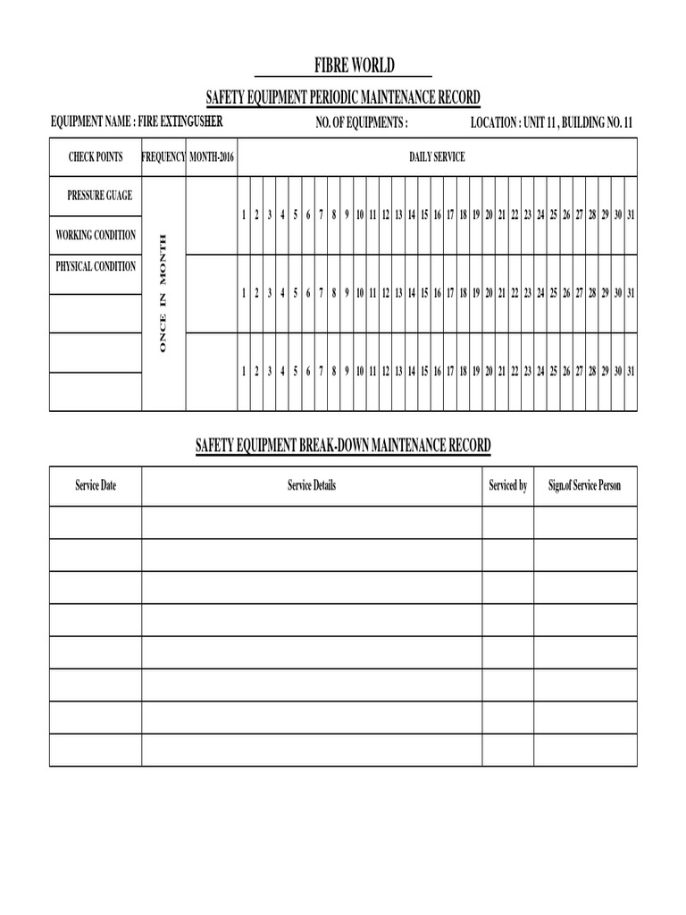 Safety Equipment Maintenance Record - FIRE EXTINGUSHER BUILDING 11 | PDF