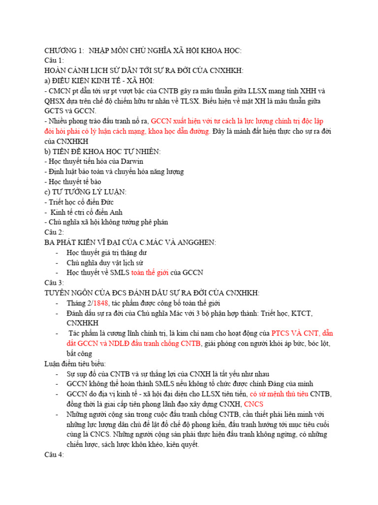 Chương 1 CNXHKH | PDF