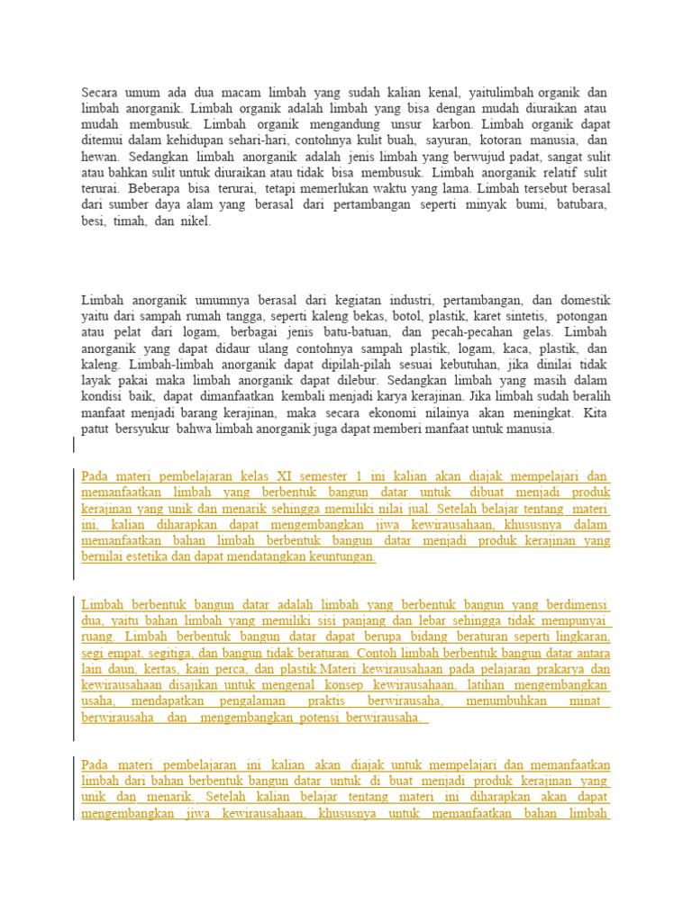 PKWU 11 Bab 1 Wirausaha Kerajinan Dari Bahan Limbah Berbentuk Bangun Datar | PDF