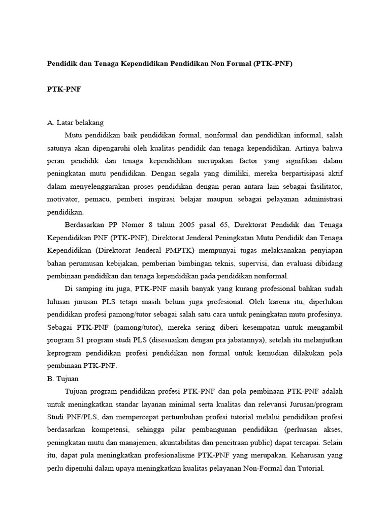 Pendidik dan Tenaga PNF: Peran dan Tugas | PDF