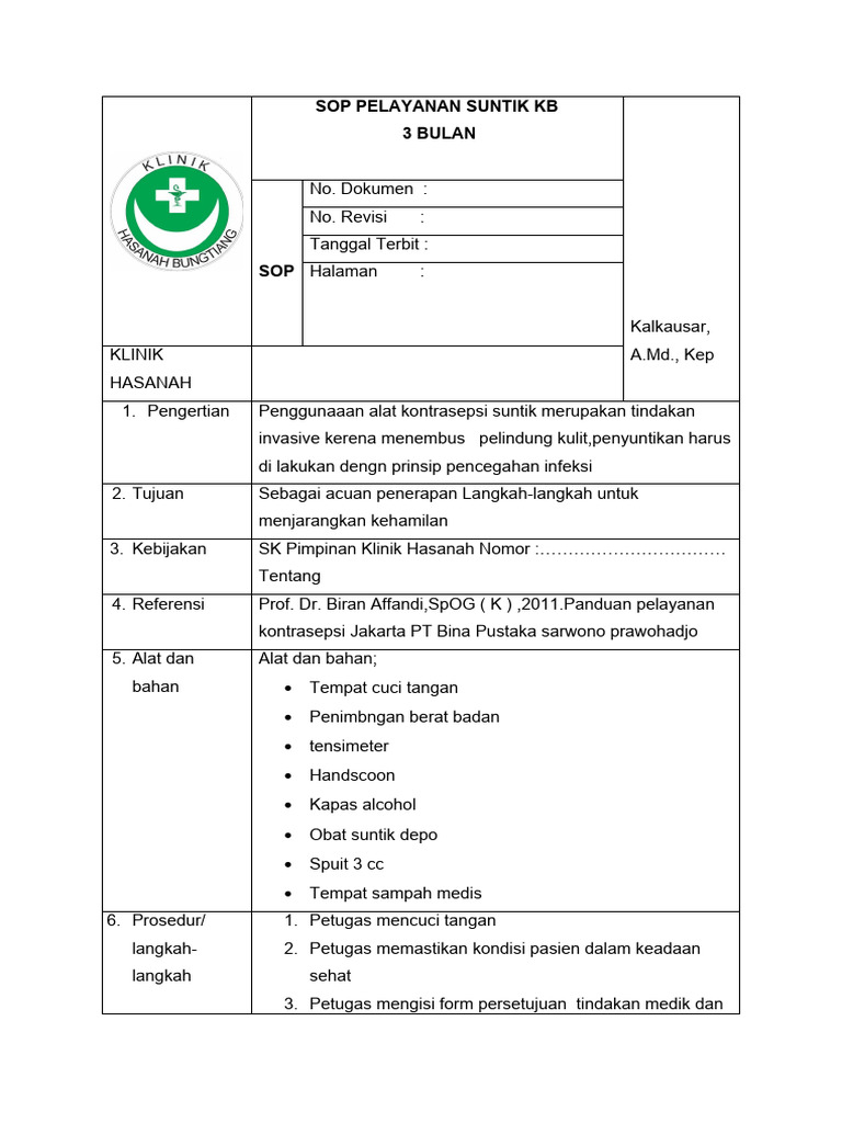 SOP KB Suntik 3 Bulan | PDF | Sains & Matematika