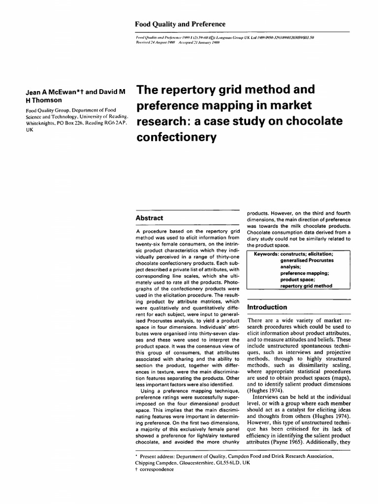 The Repertory Grid Method and Preference Mapping in Market Research: A ...