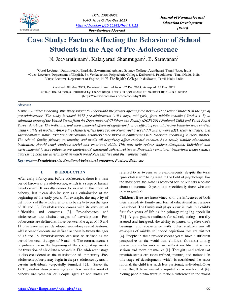 Case Study: Factors Affecting The Behavior of School Students in The ...